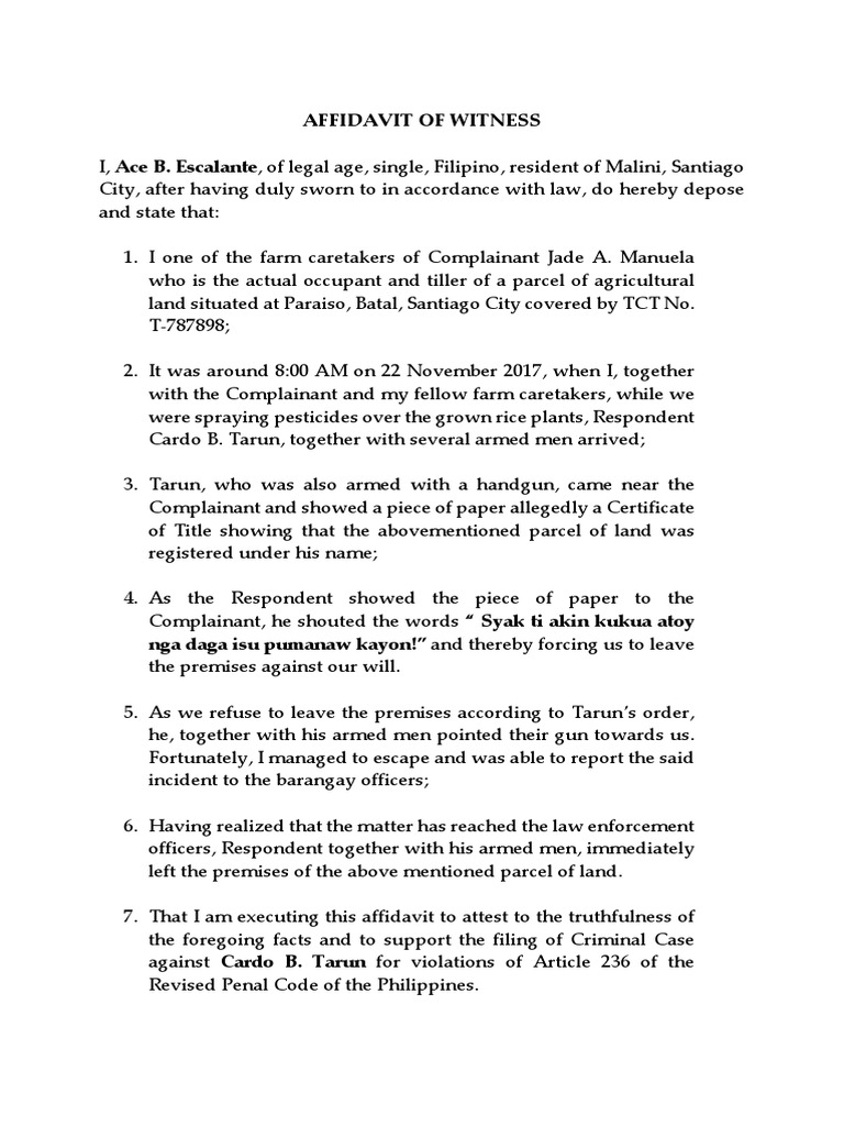 Legal Writing - Annex B-1 - Affidavit (Ace) | Download Free PDF ...