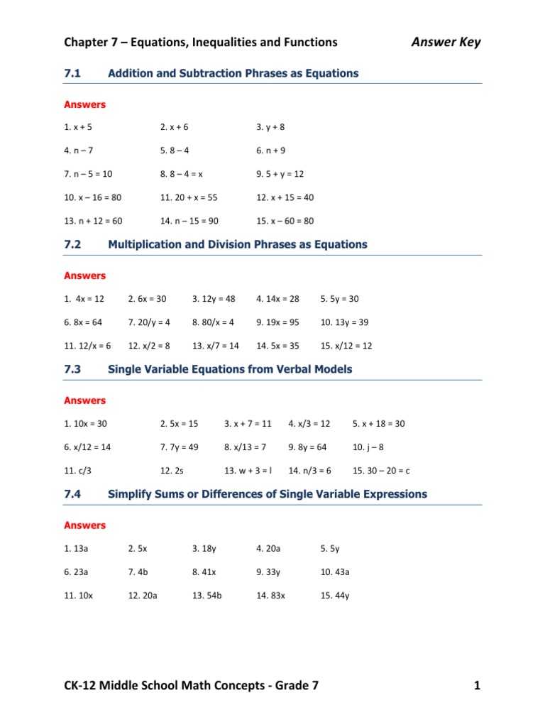 Chapter 7 Answer Key: Equations & Inequalities | PDF | Nonlinear System ...