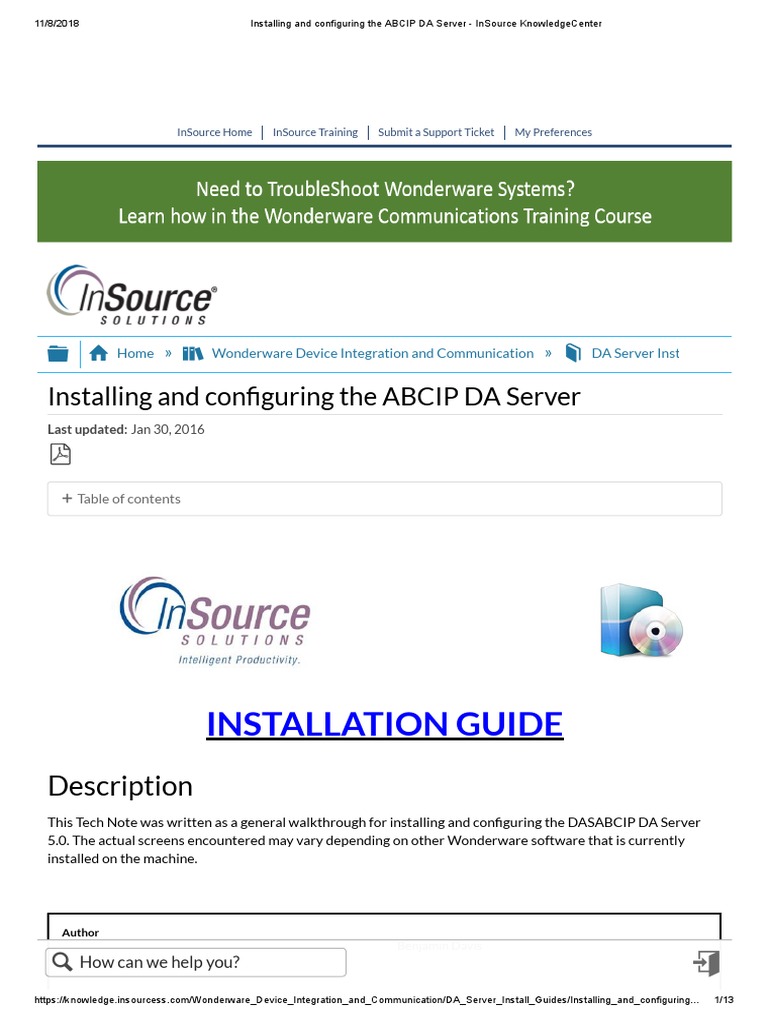 Installing and Configuring The ABCIP DA Server - InSource ...