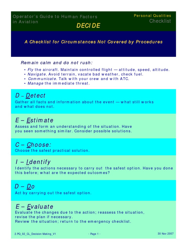 DECIDE Checklist | PDF | Aviation Safety | Aviation