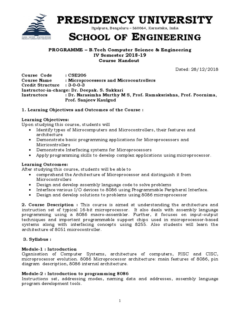 CSE-206 MP Theory Handout | PDF | Assembly Language | Microprocessor CSE-206 MP Theory Handout | PDF | Assembly Language | Microprocessor