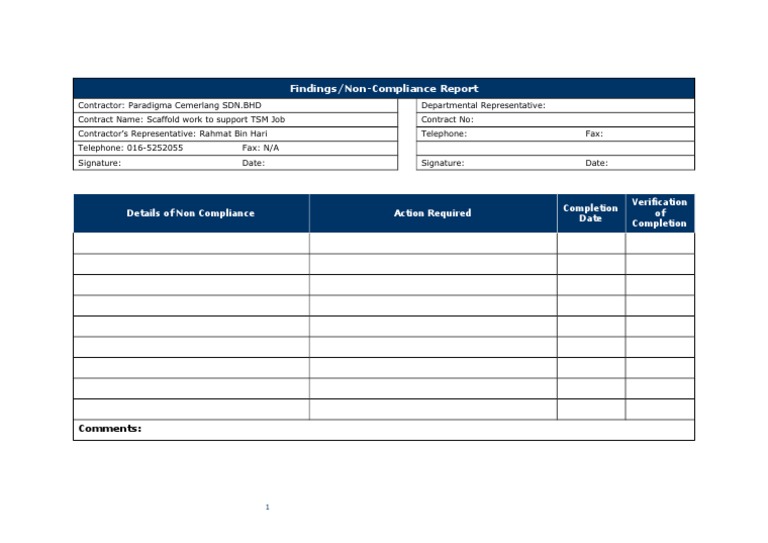 Non Compliance Report Form | PDF