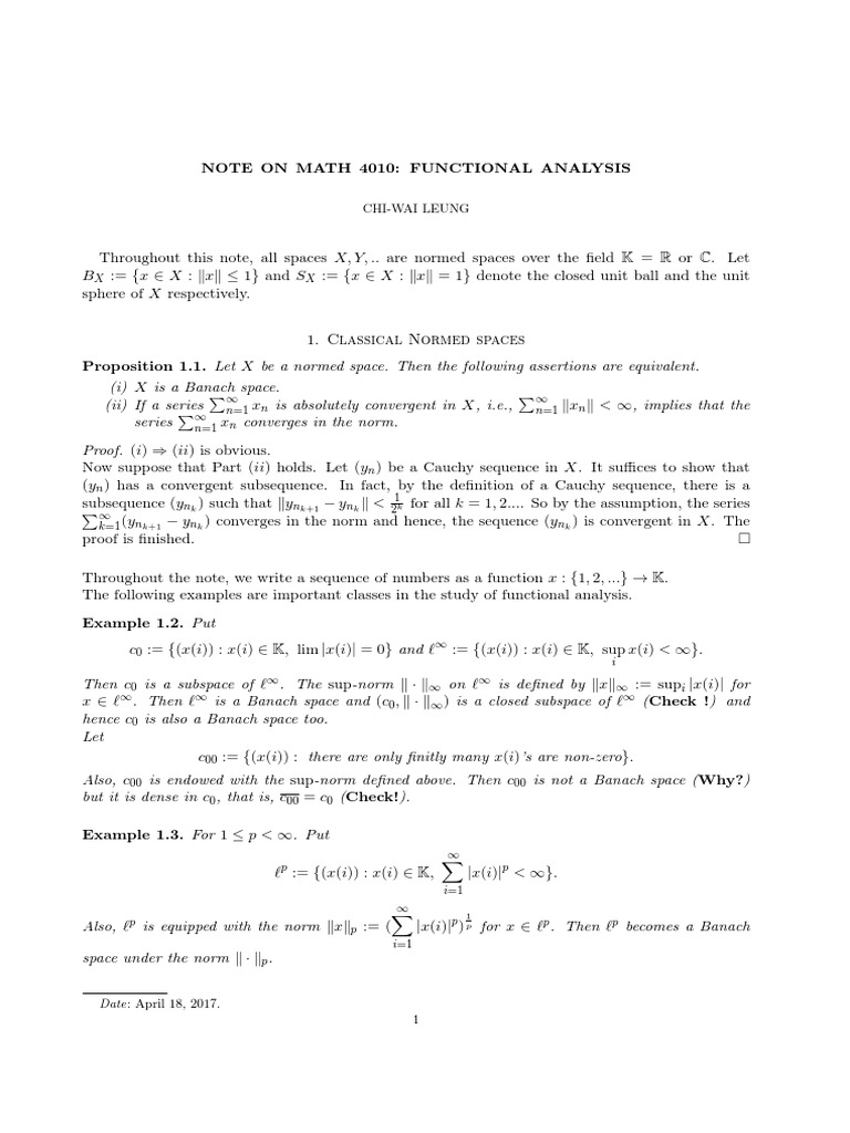 Understanding Banach Spaces in Analysis | PDF | Banach Space | Compact ...