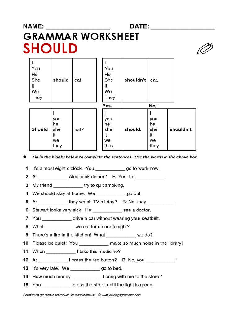 SHOULD - Worksheet | PDF