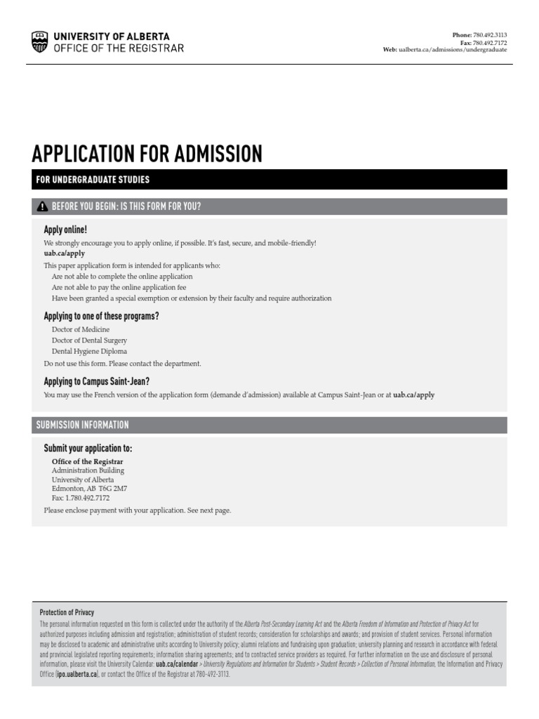 Application For Admission Ugrad English | PDF | University And College ...