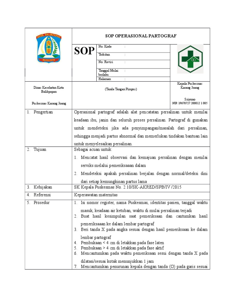 Sop Operasional Partograf | PDF