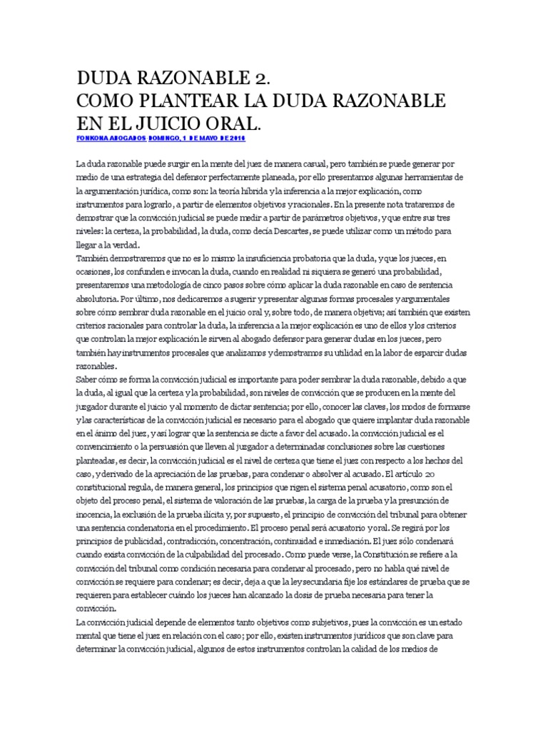 DUDA RAZONABLE 2 | Evidencia (ley) | Procedimiento Criminal | Prueba ...