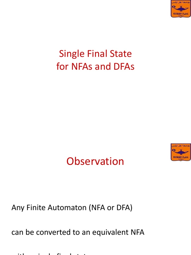Single Final State in NFAs and DFAs | PDF | Discrete Mathematics ...