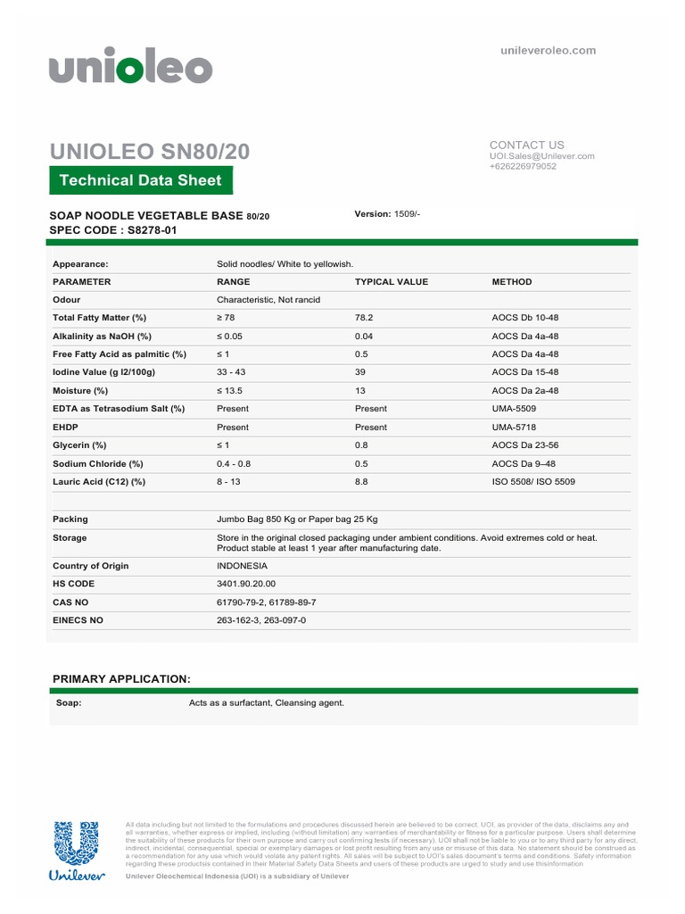 10 Tds Unioleo sn80 - 20 s8278 01 - tcm1359 493818 - en | PDF | Soap ...