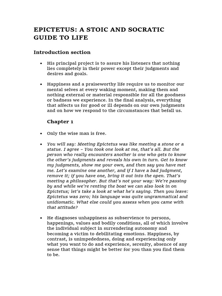 EPICTETUS - A Stoic and Socratic Guide To Life | PDF | Stoicism | Epictetus
