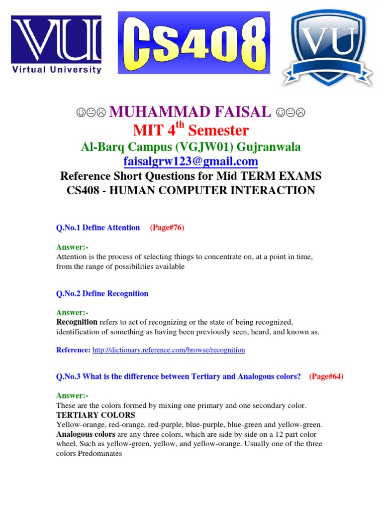 CS408 MidTerm Subjective Reference File | PDF | Usability | Graphical User Interfaces