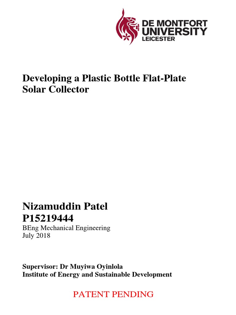 Final Year Project - Developing A Plastic Bottle Solar Collector | PDF ...