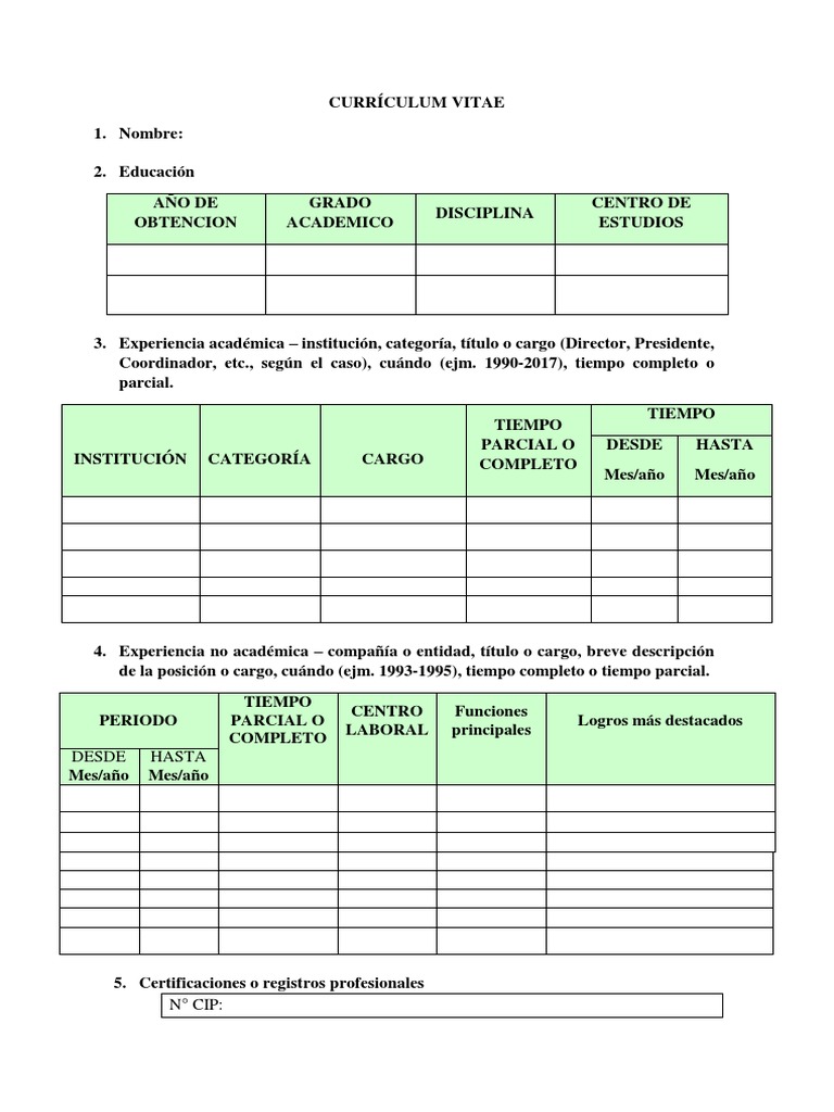 Formato Curricum Vitae para Icacit 2019 Docentes | PDF