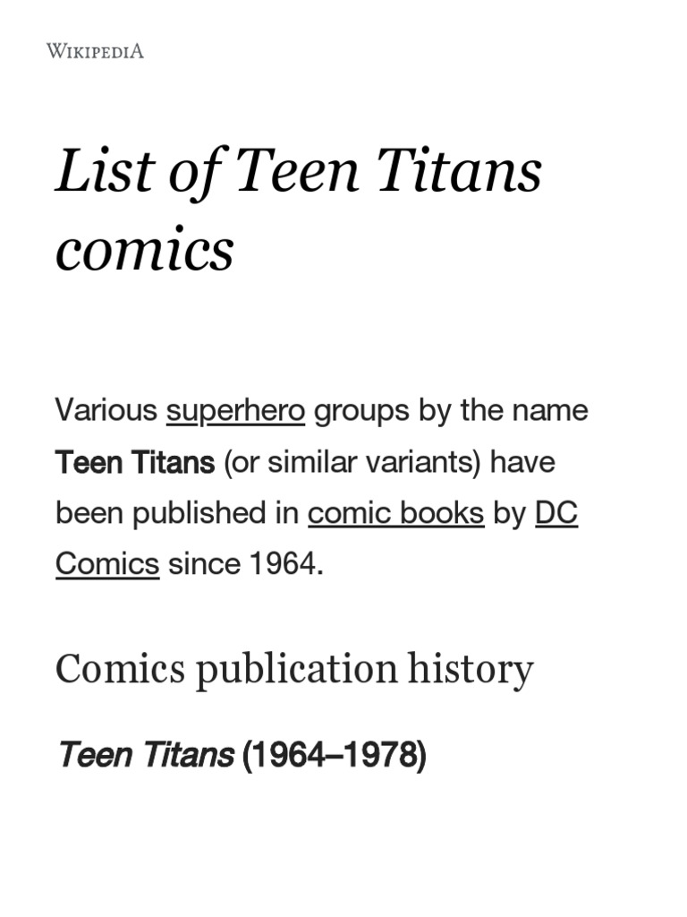 List of Teen Titans Comics | PDF | Dc Comics | Warner Bros. Franchises