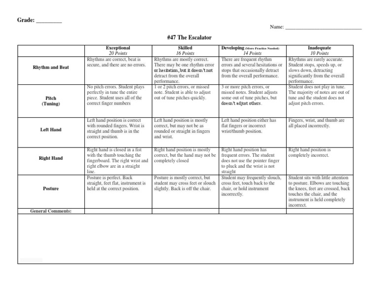 Individual Rubric - Beginner | PDF | Hand | Musical Instruments