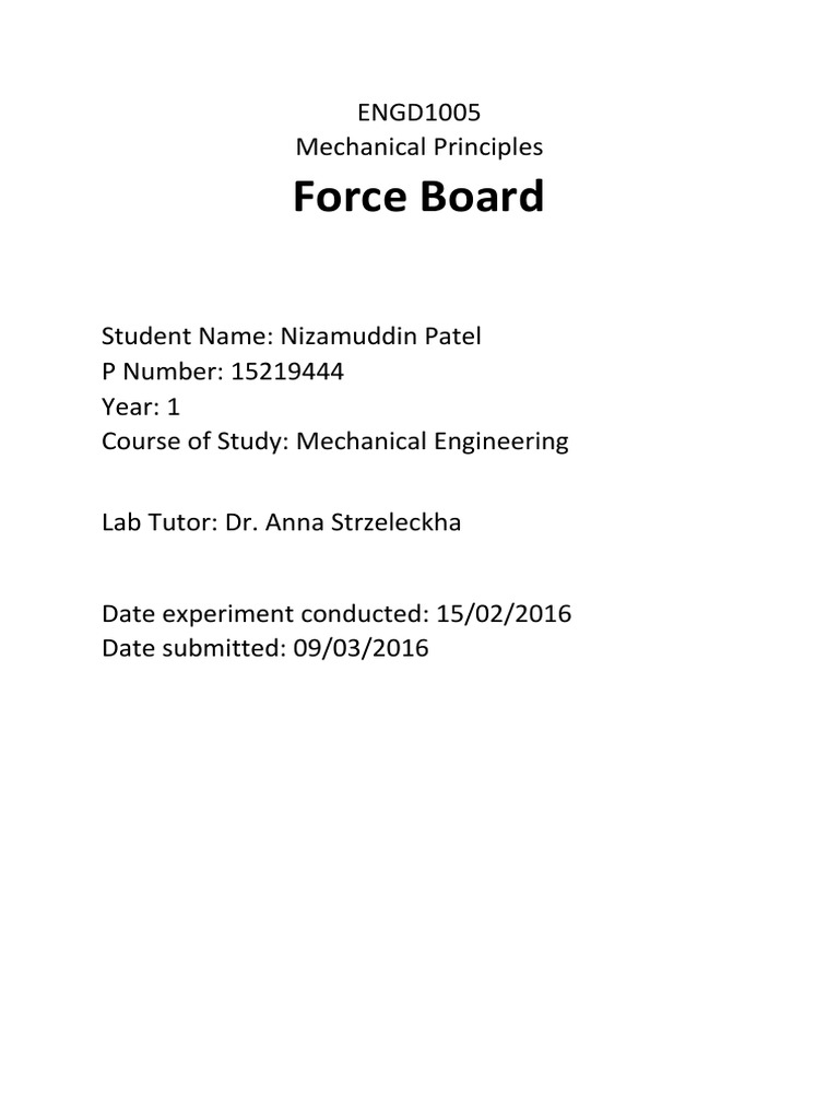 Force Board: ENGD1005 Mechanical Principles | PDF | Trigonometric ...