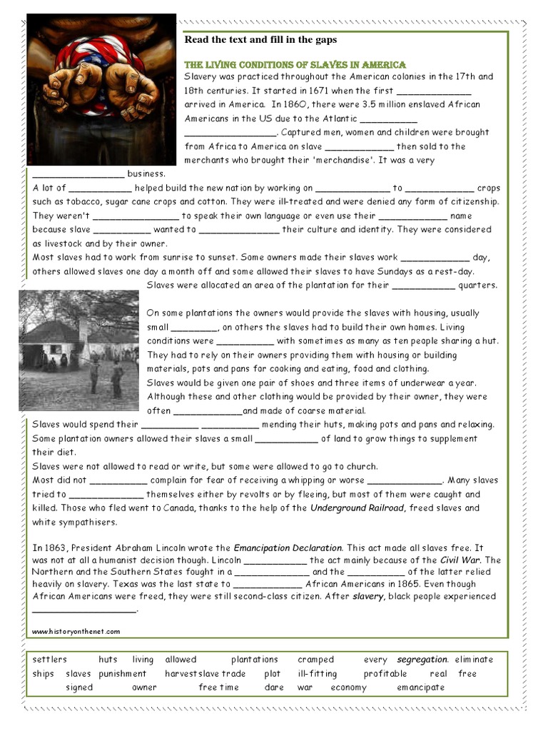 Slavery In The Colonies Worksheet