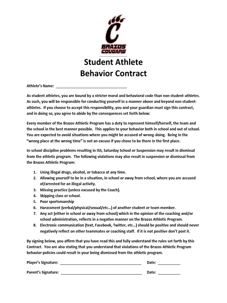 Brazos Student Athlete Behavior Contract | PDF