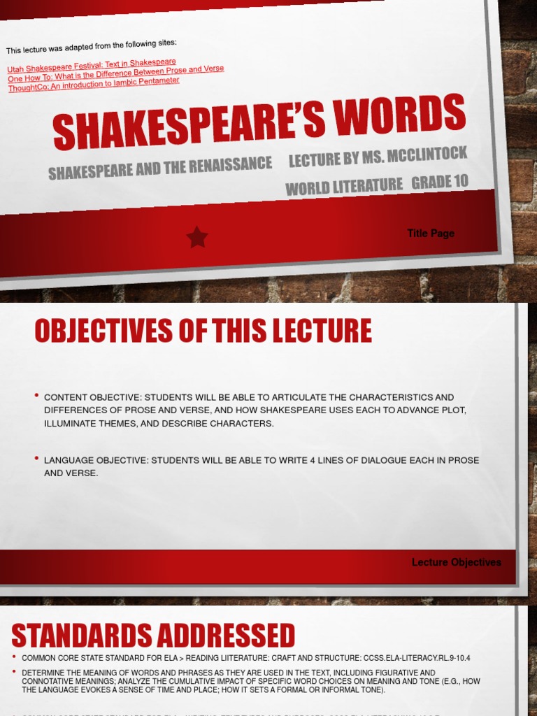 Shakespeares Words Final PPP | PDF | William Shakespeare | Rhythm