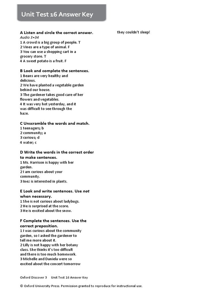 Unit Test 16 Answer Key: Audio 3 - 34 | PDF