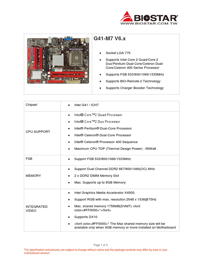 G41-M7 V6.x - 20181211 | PDF | Personal Computing | Computer Engineering