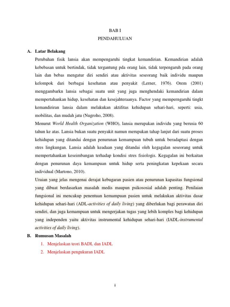Kemandirian Lansia: ADL dan IADL | PDF