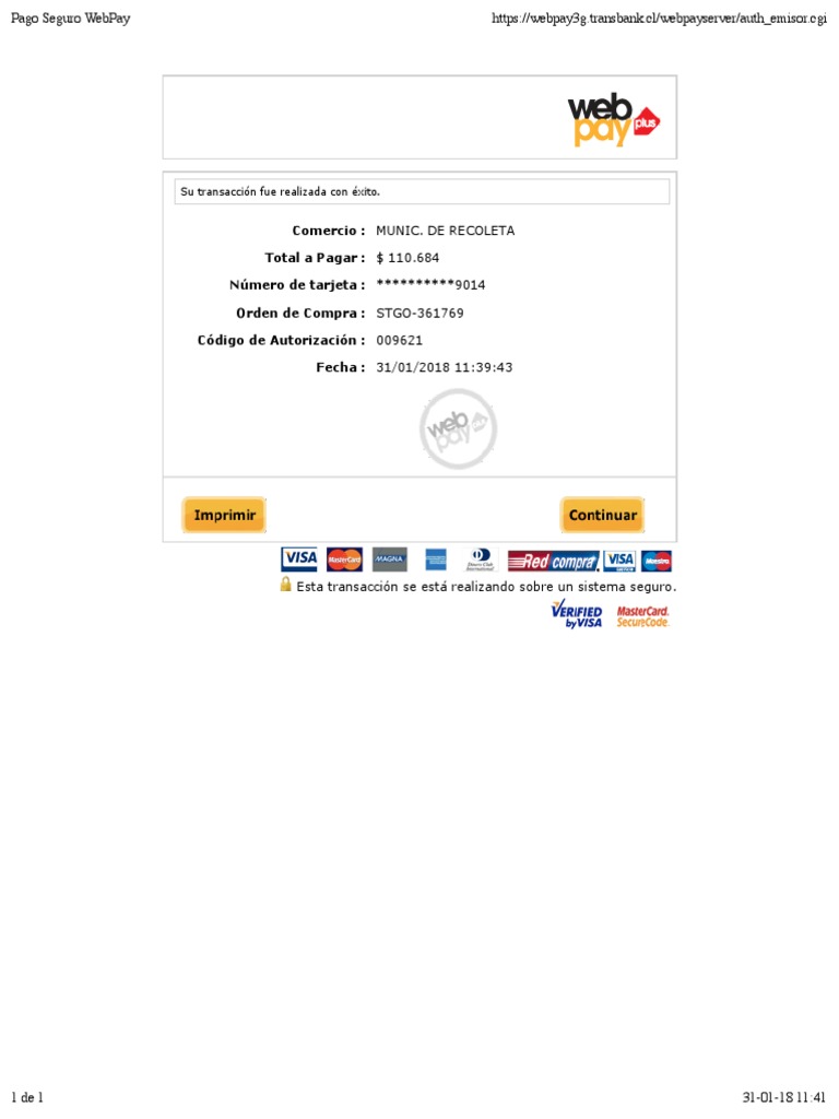 Pago WebPay exitoso en Transbank | PDF