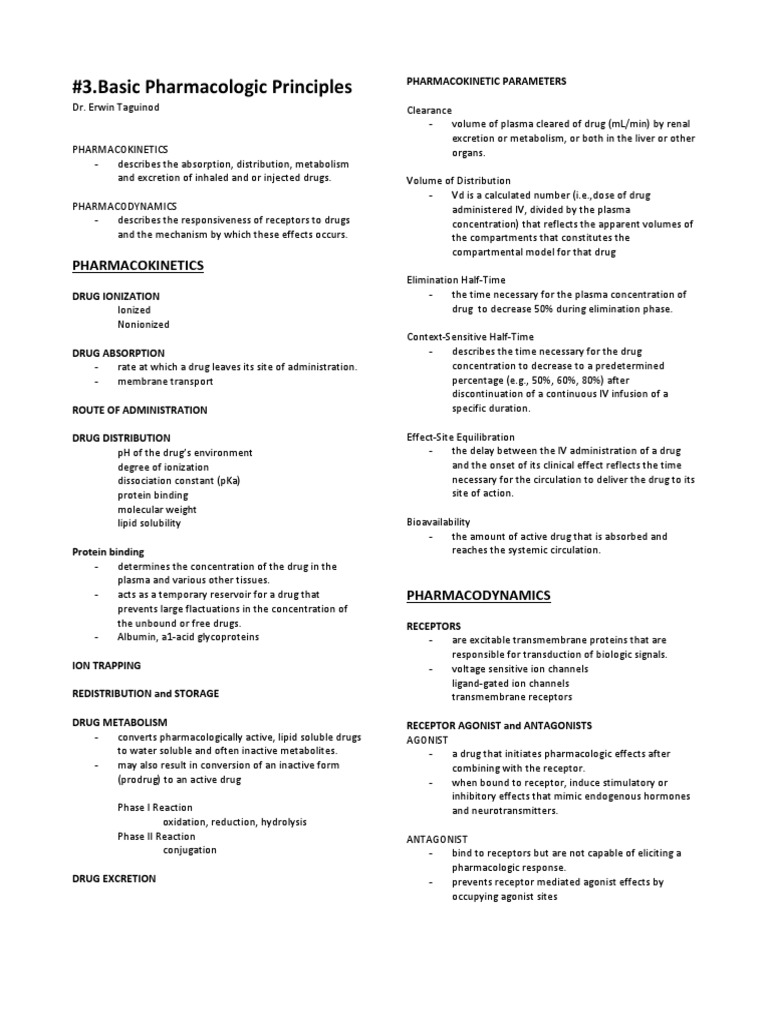 3.bASIC Pharmacologic Principles | PDF | Pharmacokinetics | Receptor ...