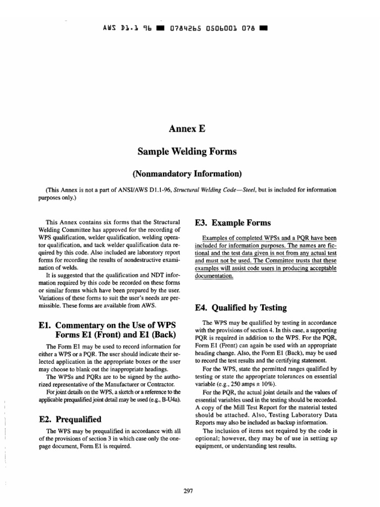 Sample Prequalified Wps Forms AWS D1.1