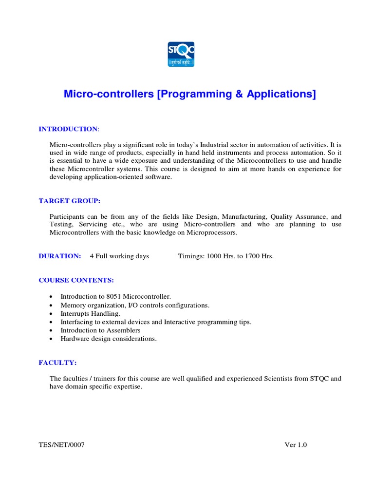 Microcontroller Programming Course Overview | PDF | Microcontroller ...