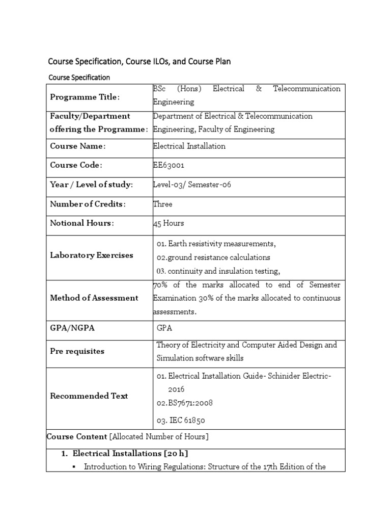 Course Specification and Course Plan | Download Free PDF | Electrical ...
