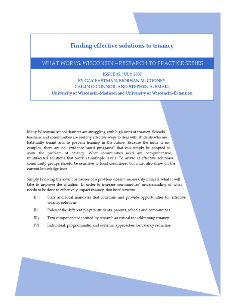 Finding Effective Solutions to Truancy | PDF | Schools | Teachers