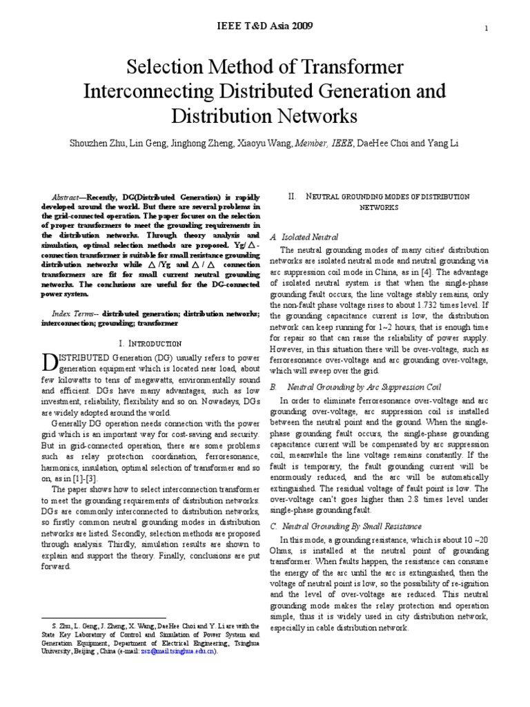 Selection Method of Transformer Interconnecting Distributed Generation ...
