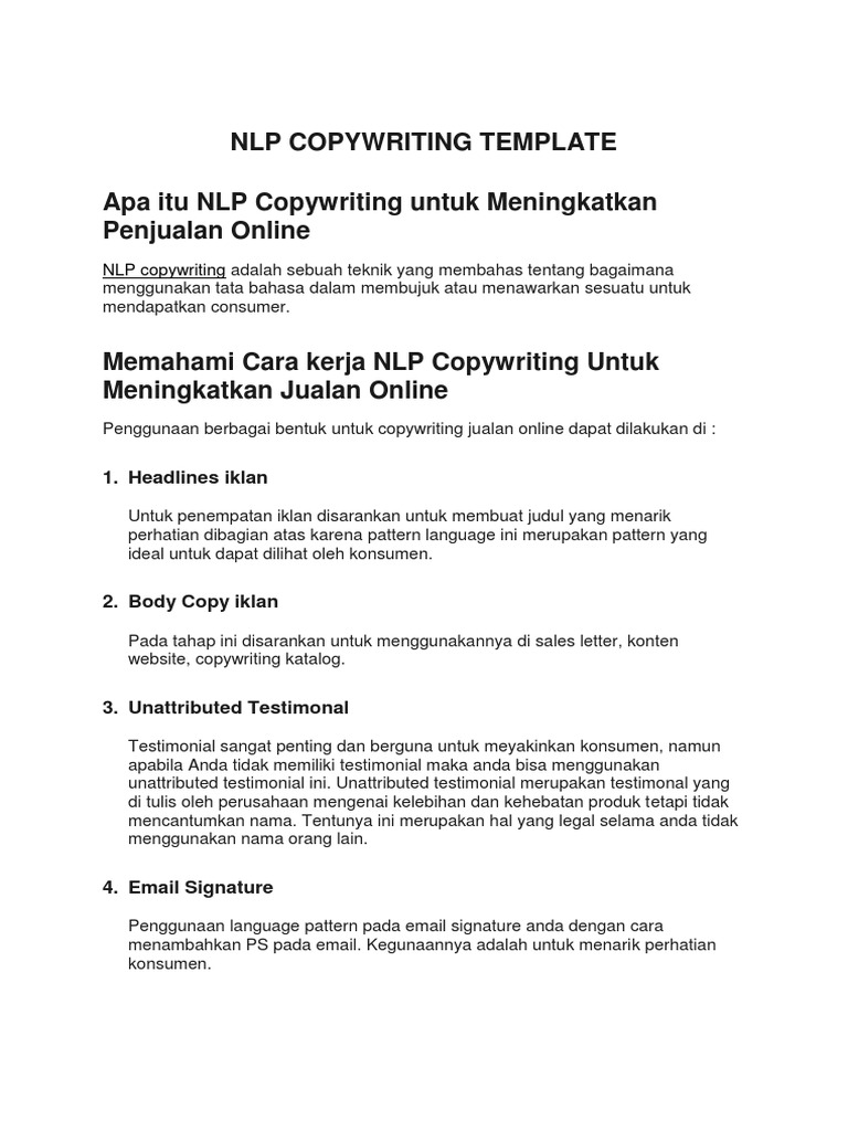 FORMULA Copywriting Berdasarkan NLP | PDF