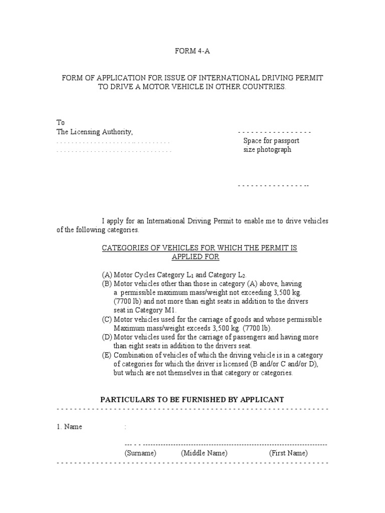 International Driving License Permit Form PDF | PDF | Vehicles | Road ...