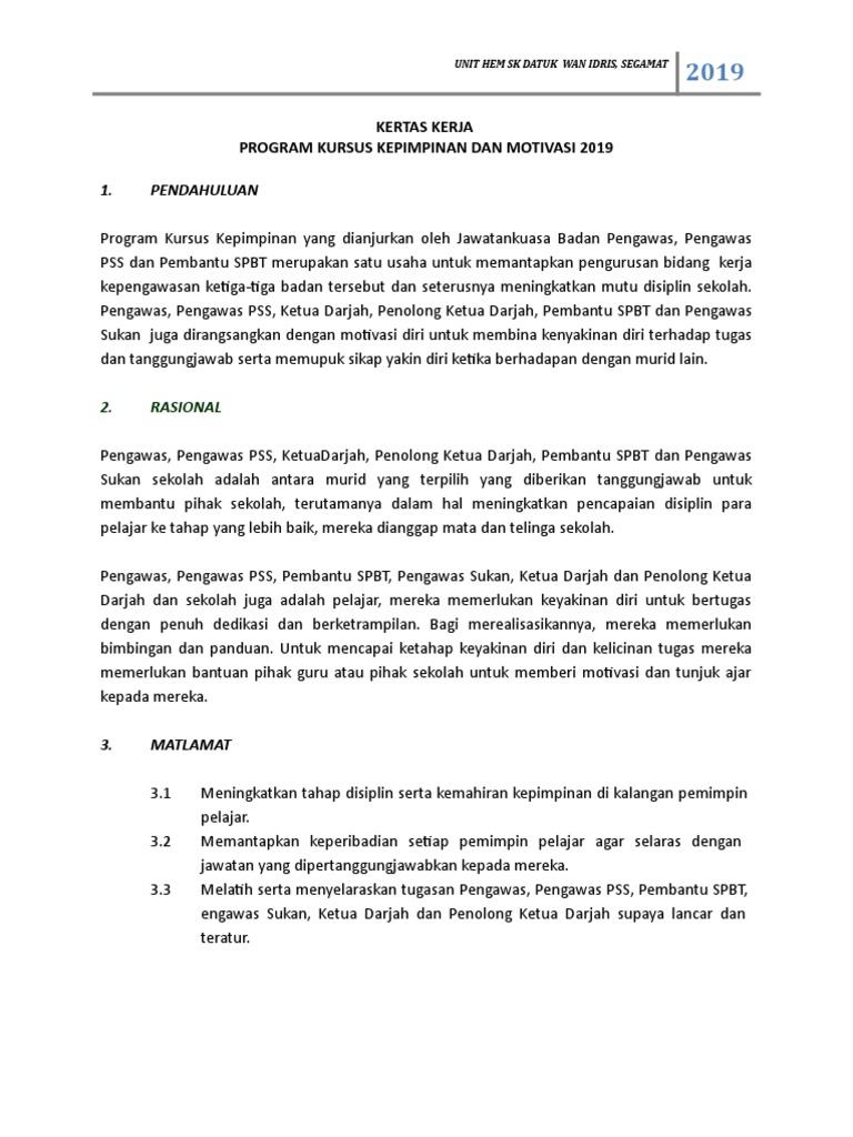 Kertas Kerja Kursus Kepimpinan | PDF