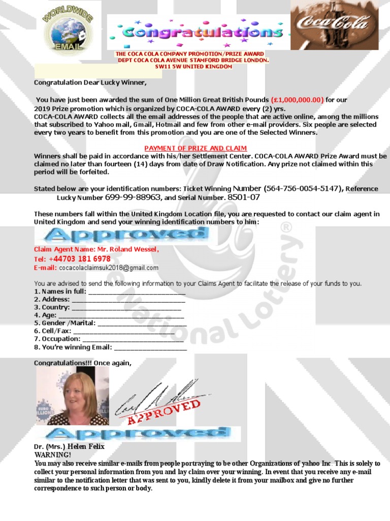 Coca-Cola Prize Award Notification | PDF