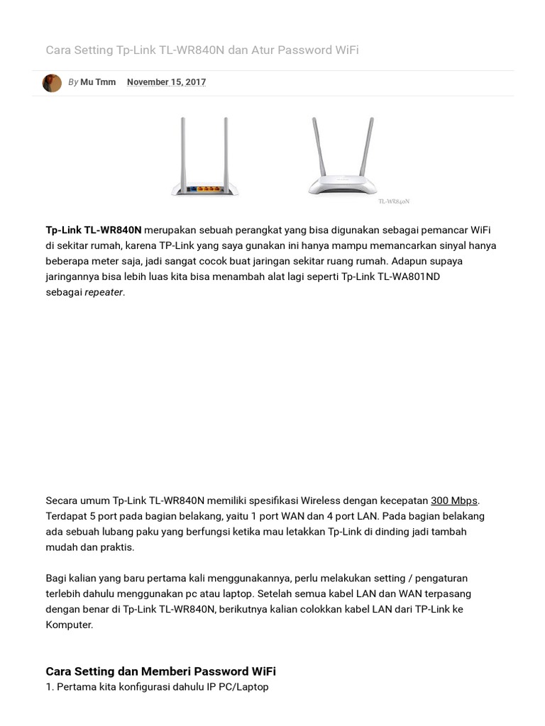 Cara Setting Tp-Link TL-WR840N Dan Atur Password WiFi - Menit Info | PDF