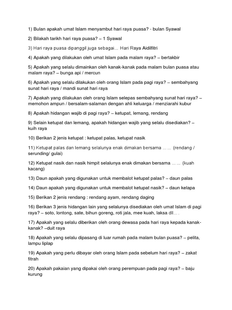 Soalan Hari Raya | PDF