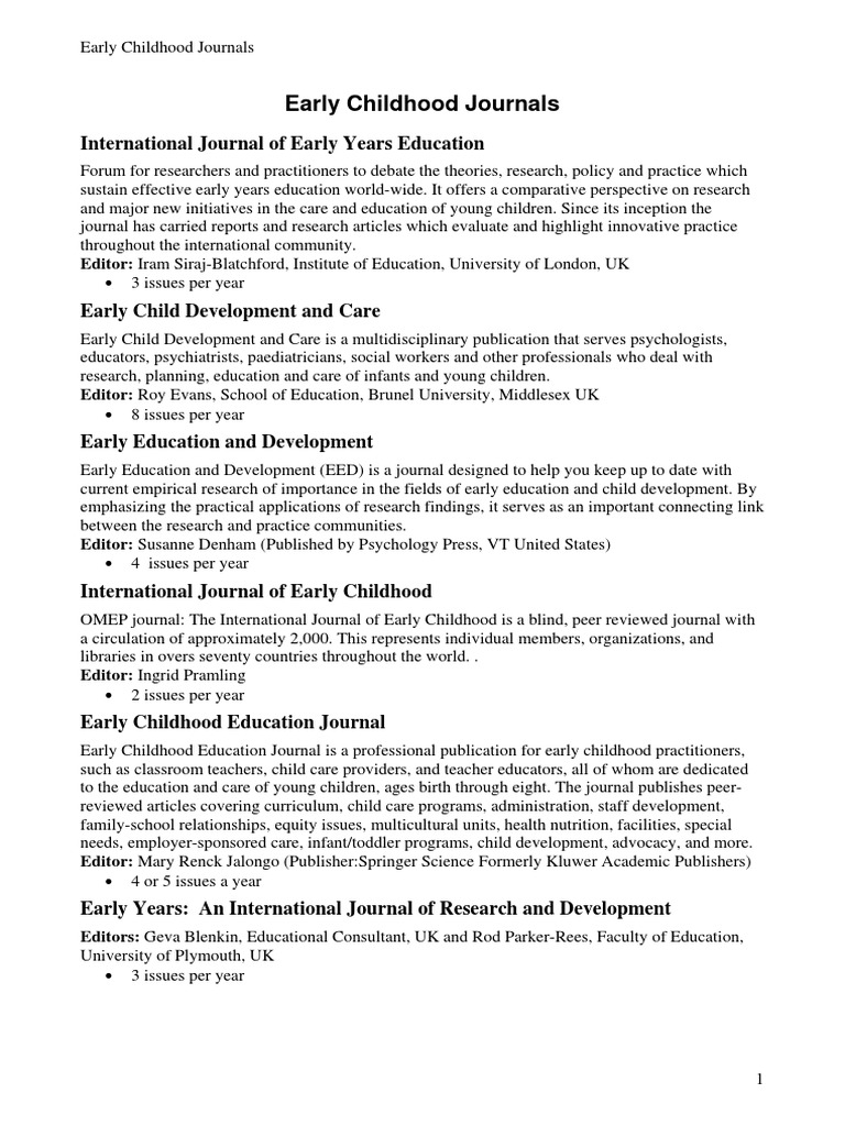 Early Childhood Research Journals | PDF | Child Development | Relationships
