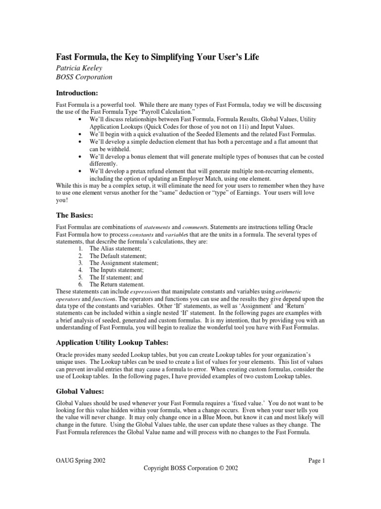 Fast Formula The Key To Simplifying Your Users Life | PDF | Payroll ...