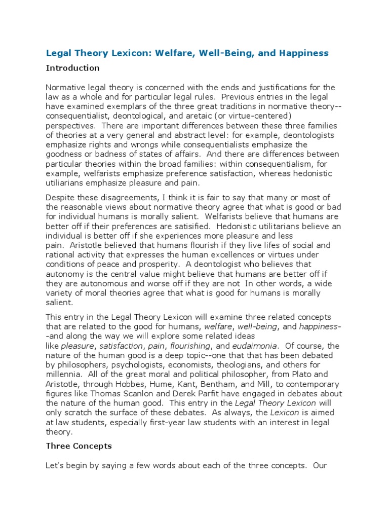 Legal Theory Lexicon: Welfare, Well-Being, and Happiness | PDF ...