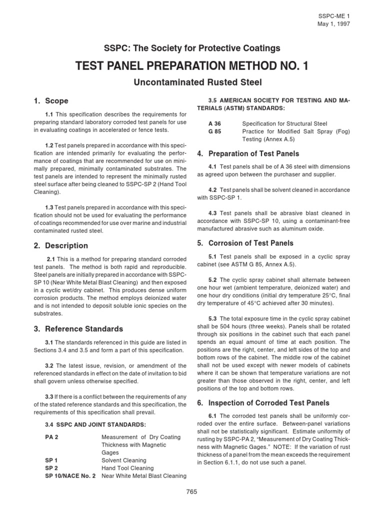 Test Panel Preparation Method No. 1: SSPC: The Society For Protective ...