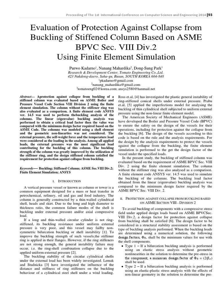Evaluation of Protection Against Collapse From Buckling of Stiffened ...