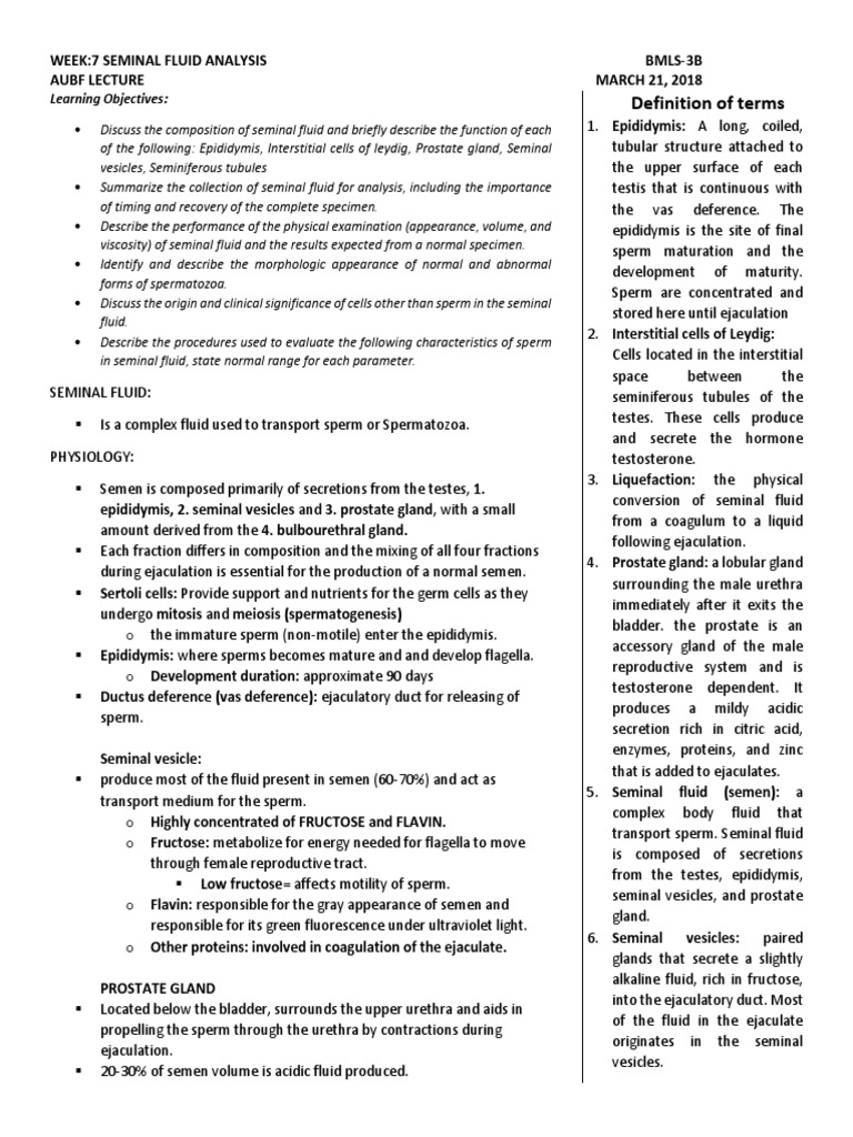 Week 7 Semenalysis (Lecture) | PDF | Semen | Prostate