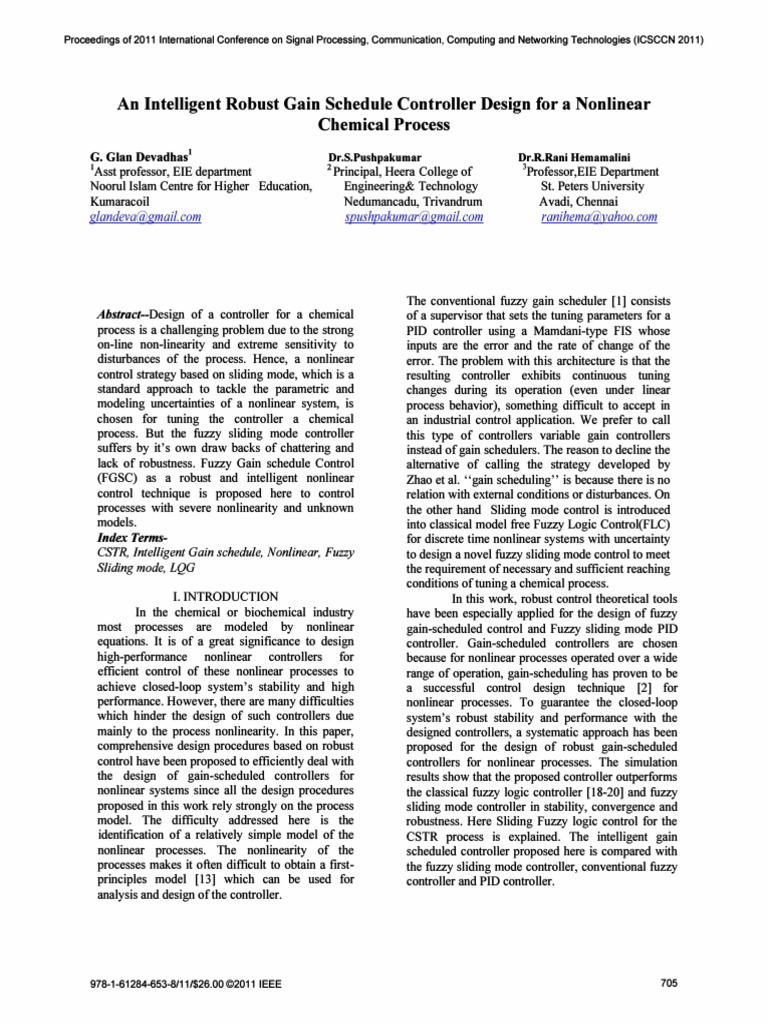 An Intelligent Robust Gain Schedule Controller Design For A Nonlinear Chemical Process | PDF ...