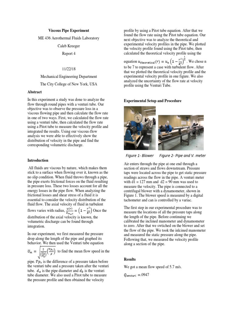 Viscous Pipe Experiment: Figure 1-Blower Figure 2 - Pipe and V. Meter ...