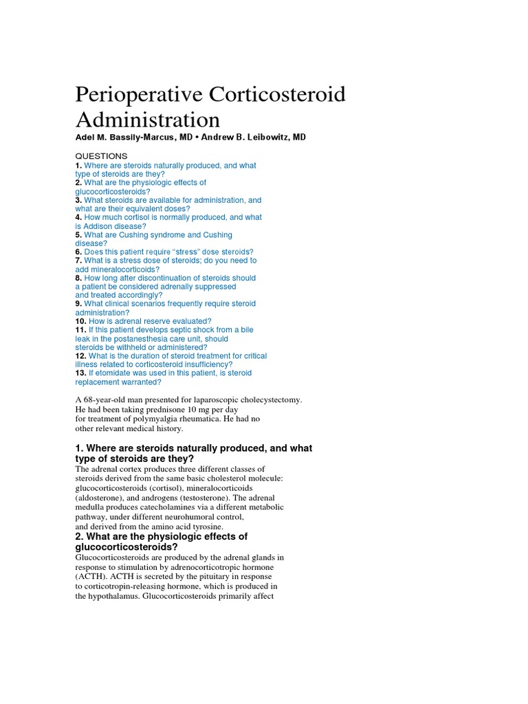 Perioperative Corticosteroid Administration: Adel M. Bassily-Marcus, MD ...