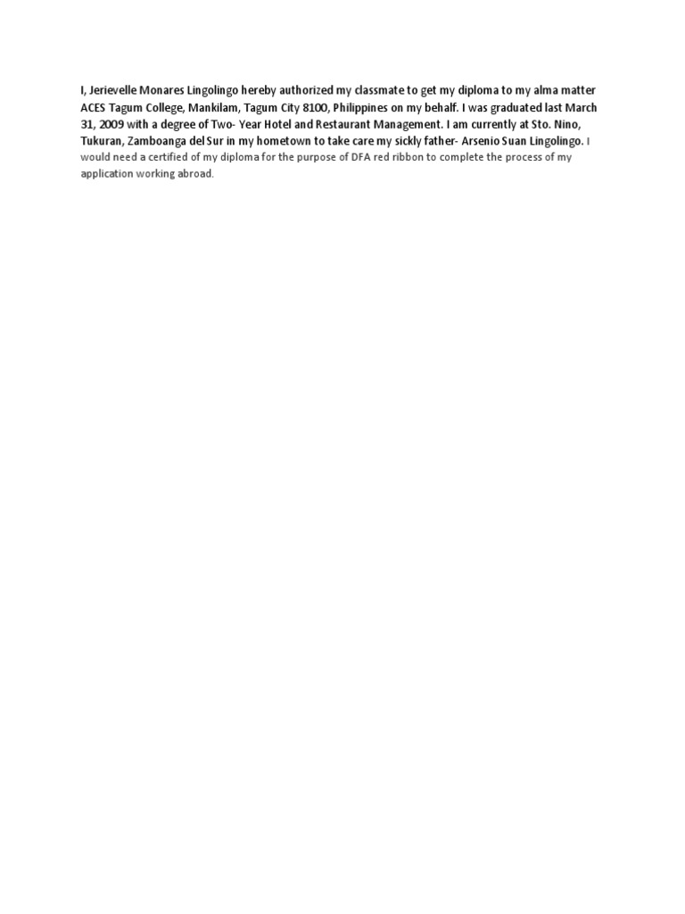 I Would Need A Certified of My Diploma For The Purpose of DFA Red ...