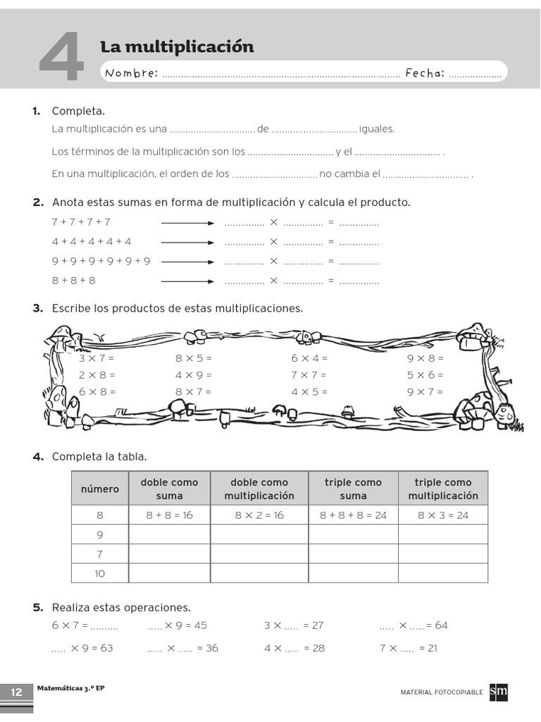 Matematicas Tema 4 La Multiplicacion 3º Primaria SM | PDF ...